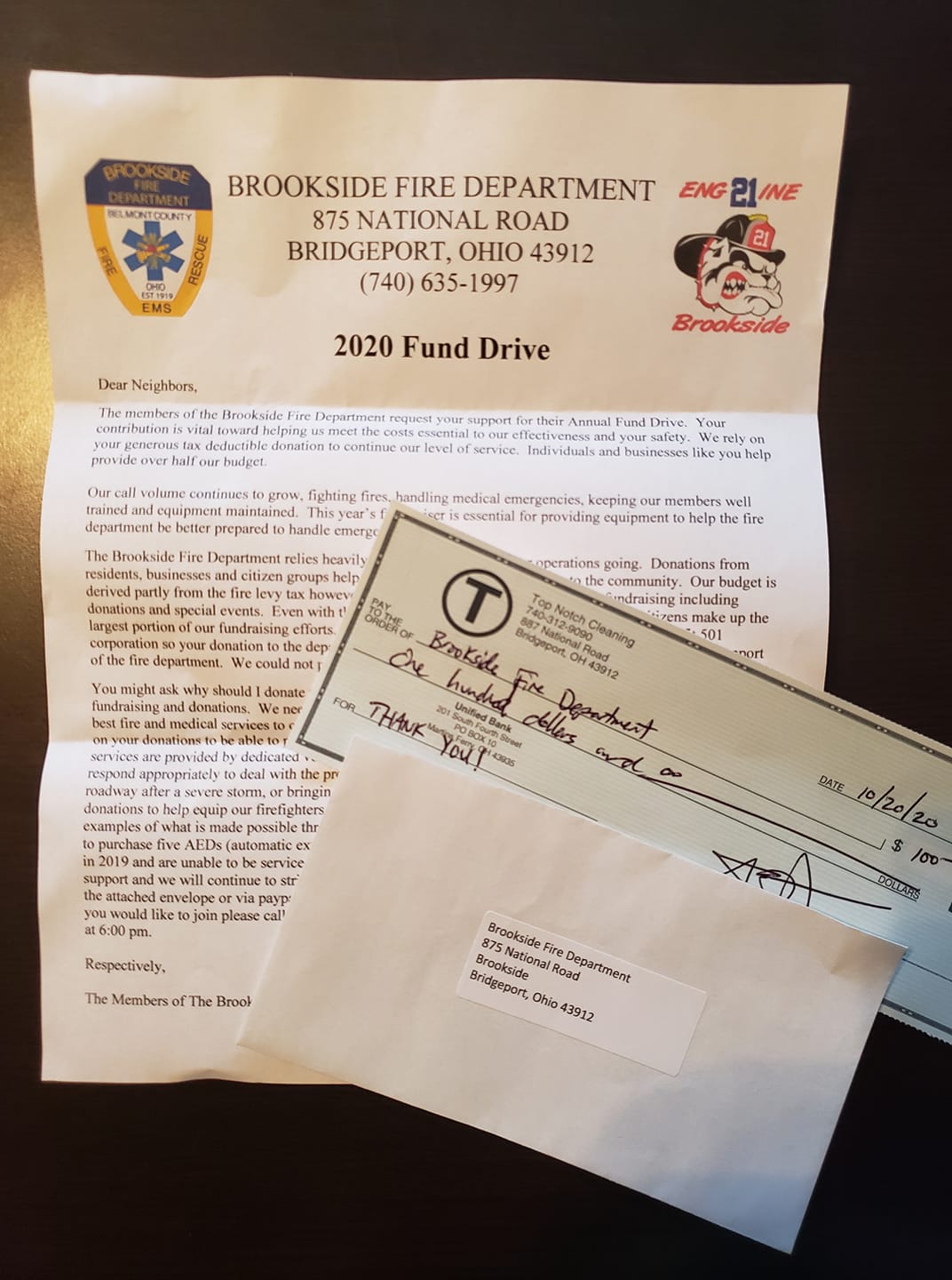 Fire Department Donation | Top-Notch Cleaning, LLC.